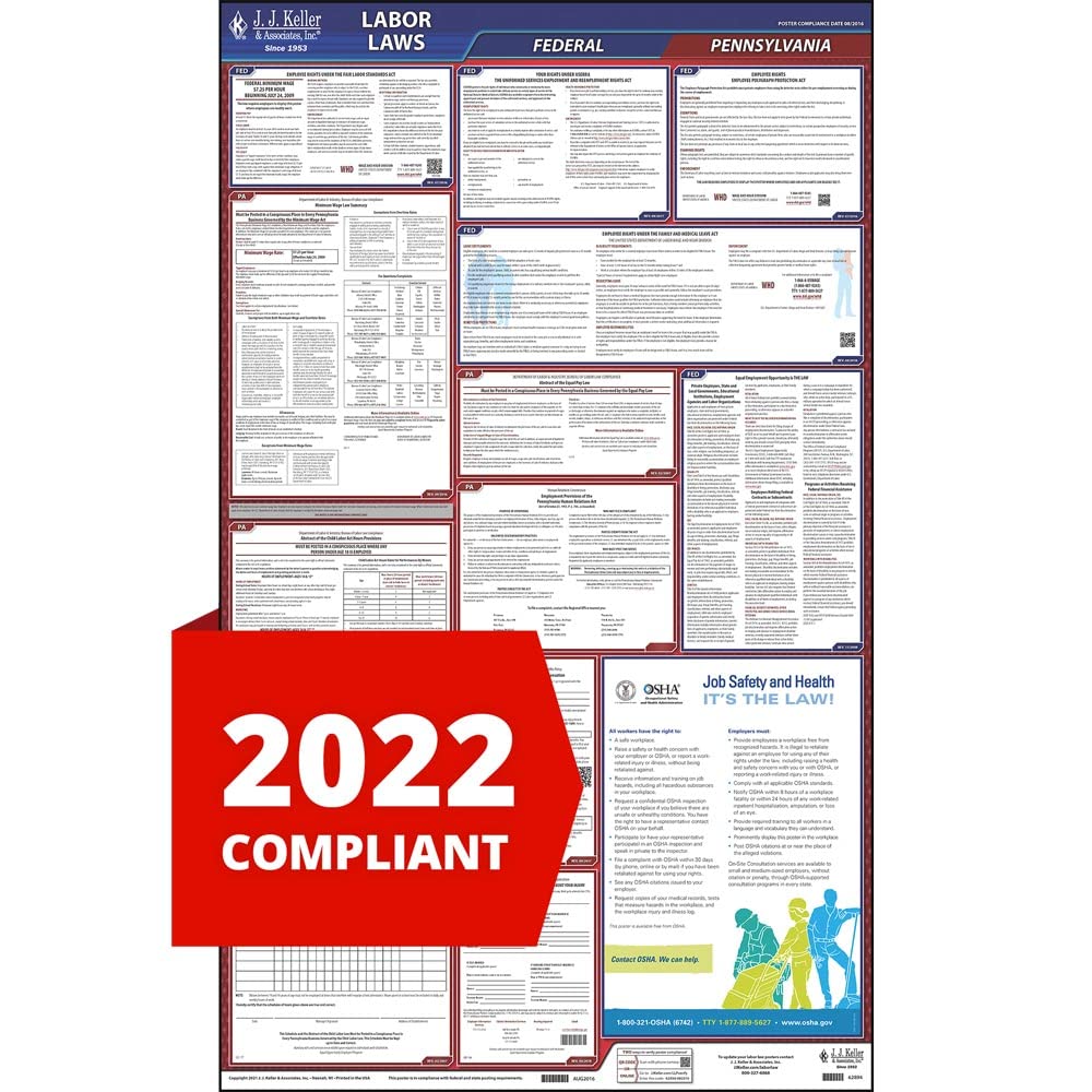 Amazon.com: 2022 Pennsylvania Labor Law Poster, All-in-One OSHA ...