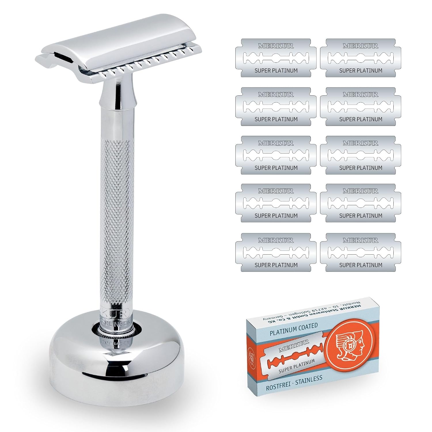 Amazon.com: MERKUR 2381 Shaving Set with Stand Glossy Chrome | Three ...