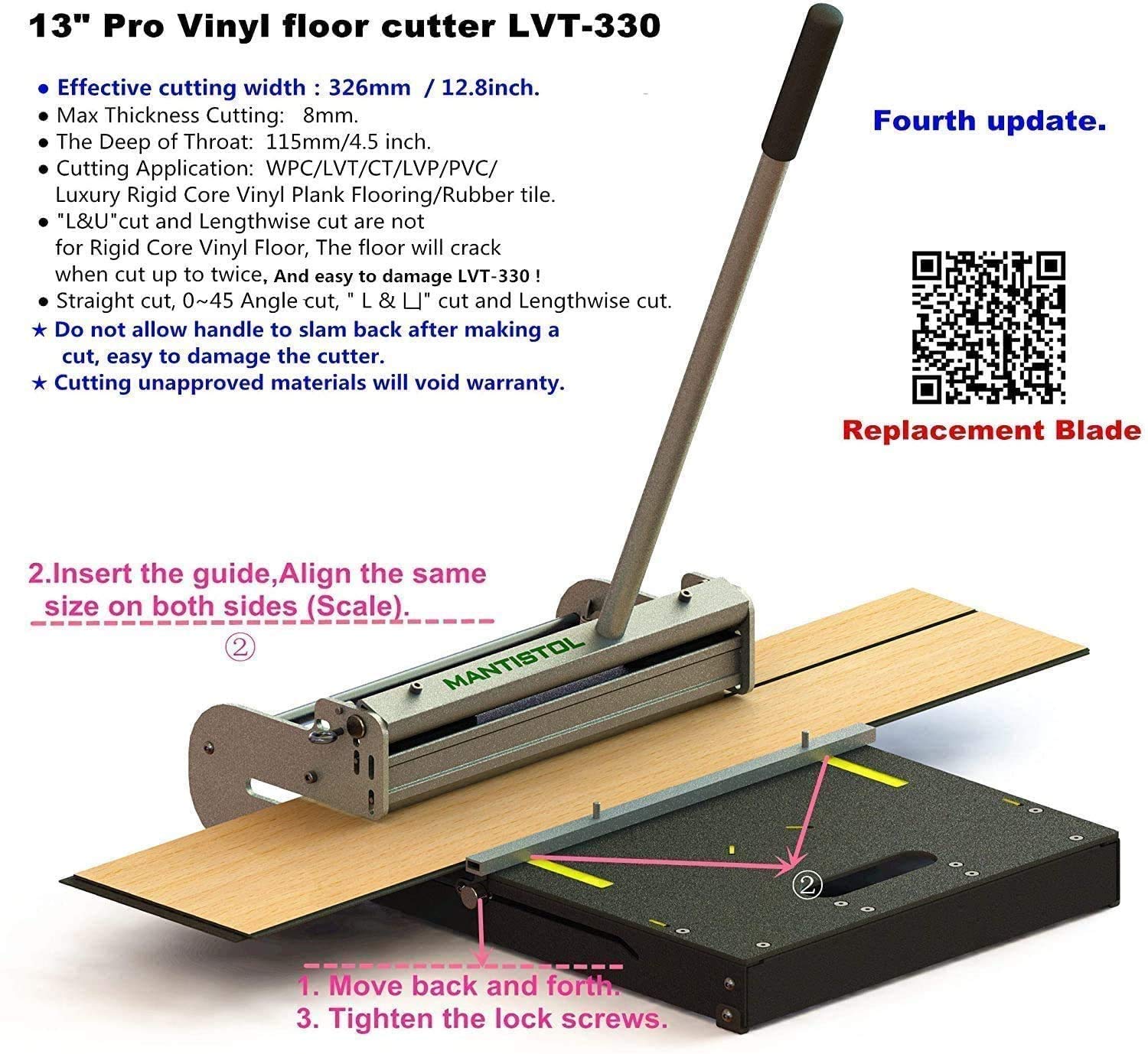 MantisTol LVT-331 13" Pro Vinyl floor cutter for VCT,LVT, PVC, LVP, WPC ...