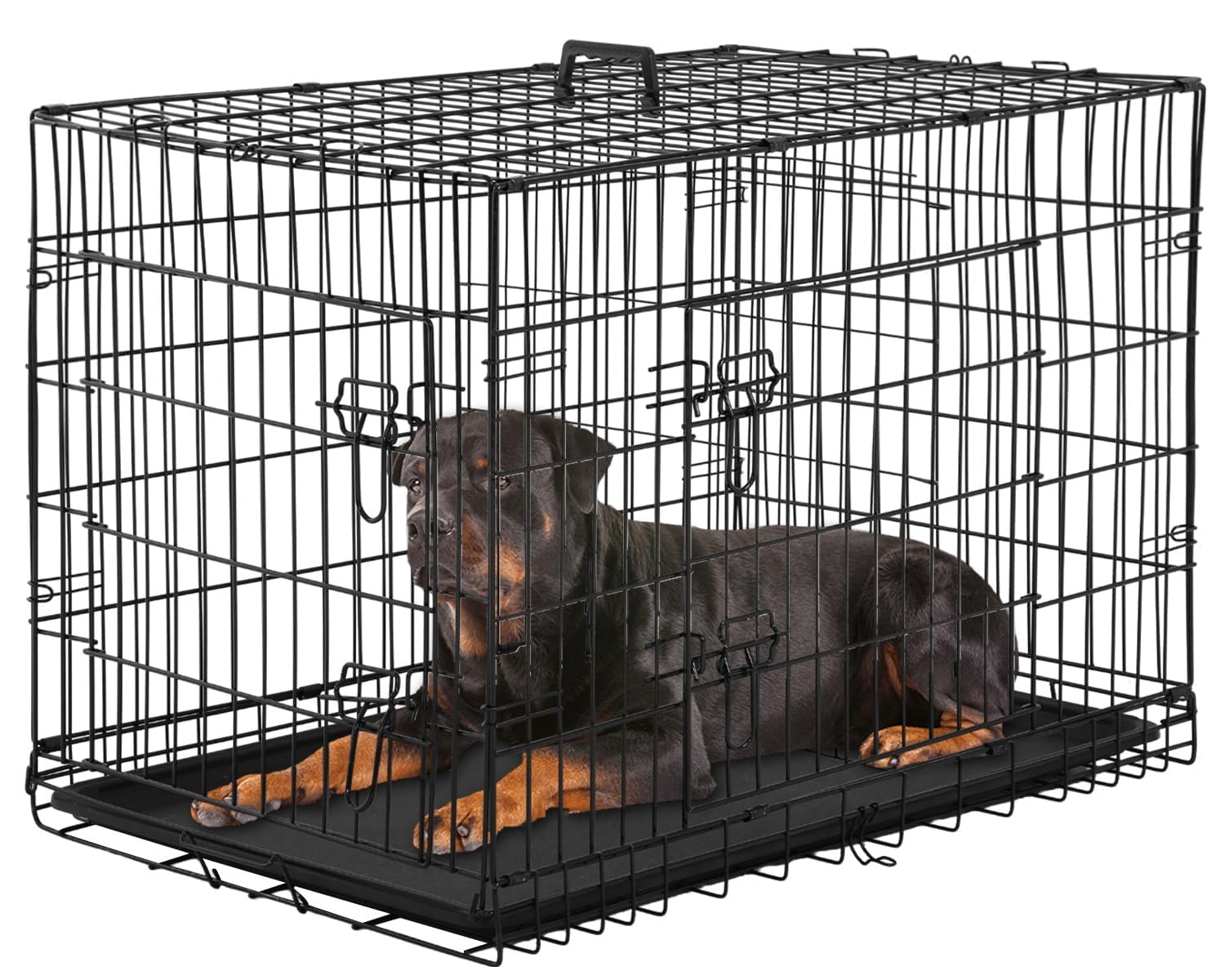 Folding Dog Cage with 2 Doors, Removable Tray, 107 x 70 x 76 cm, Dog ...