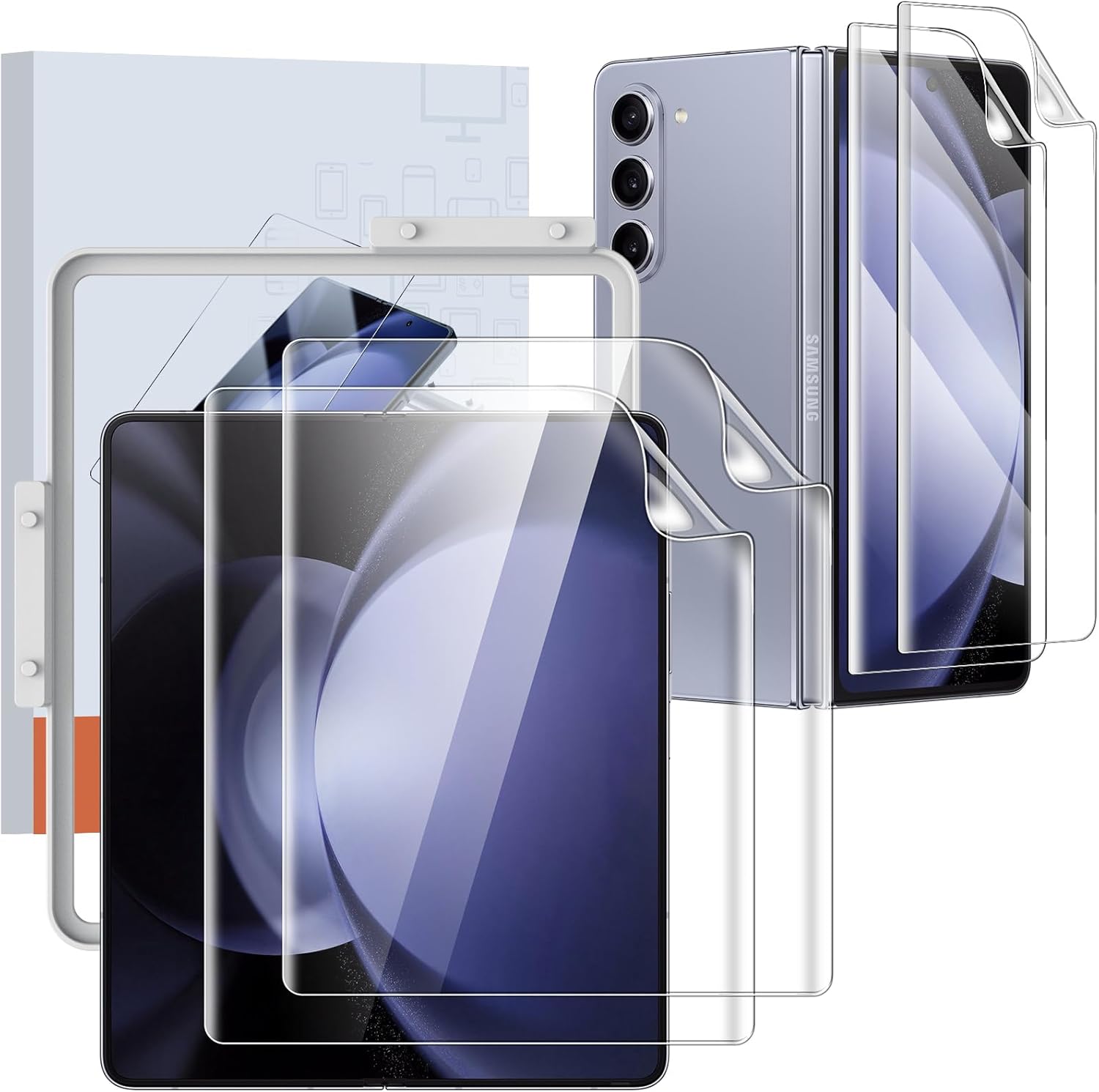 Vizvera for Samsung Fold 5/4 Screen Protector, [2 +2 Pcs Inside and ...