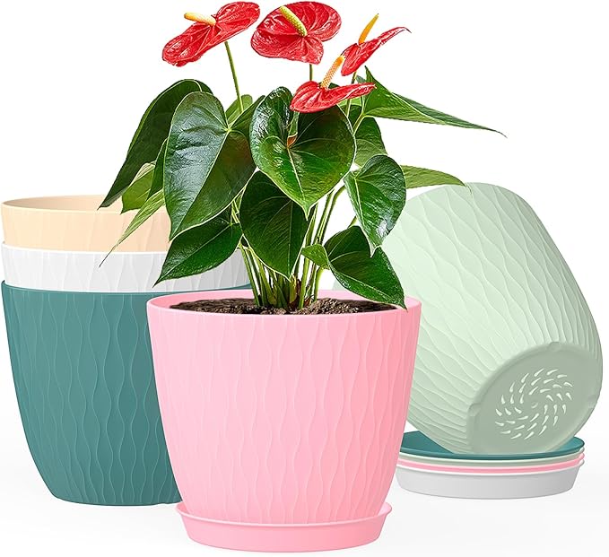 Amazon.com : LESOASIS 6 inch Flower Pots for Indoor Plants, 5 Pack ...