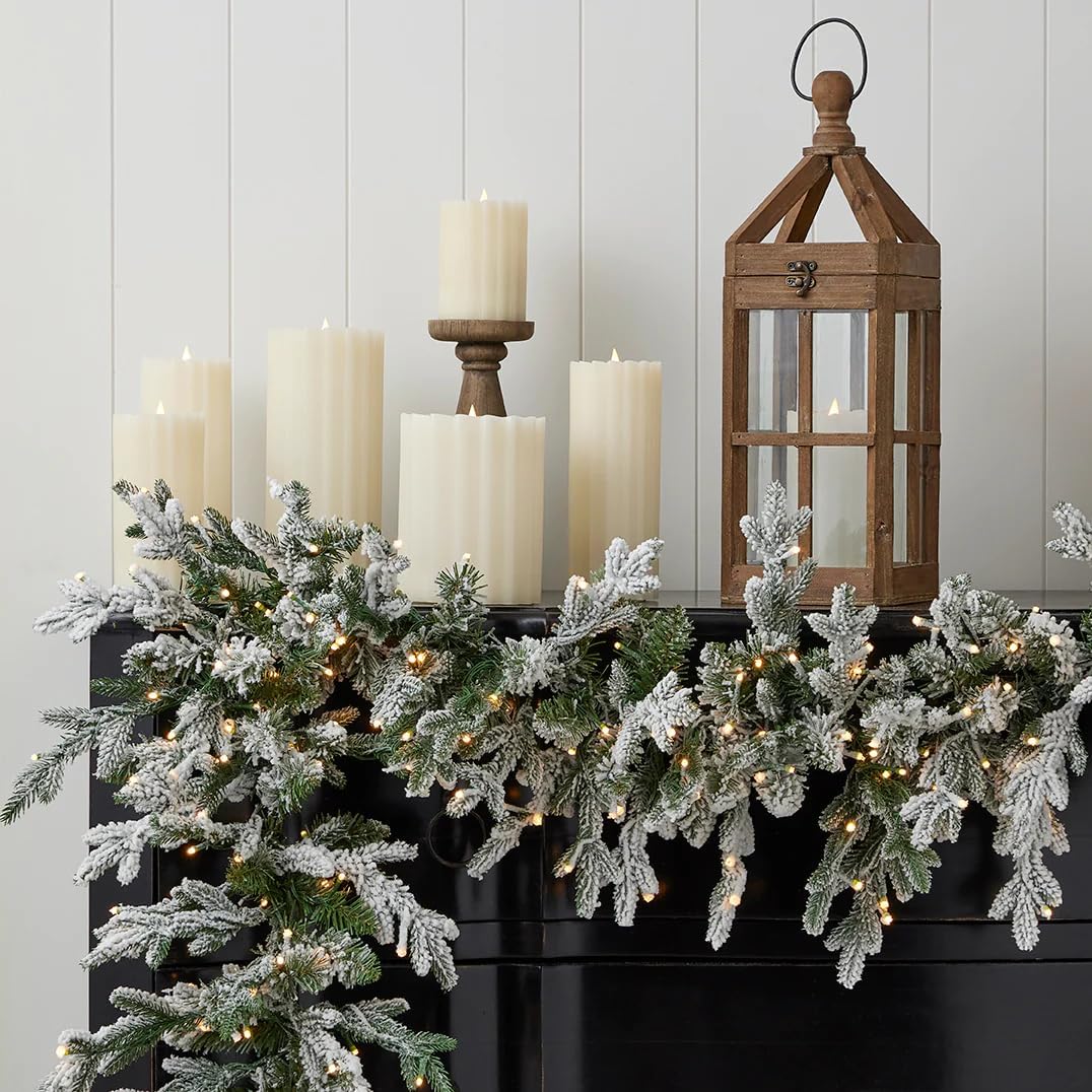 Amazon.com: Seasonal LLC Dandan Flocked Pine 9' Garland w/ Warm LED ...