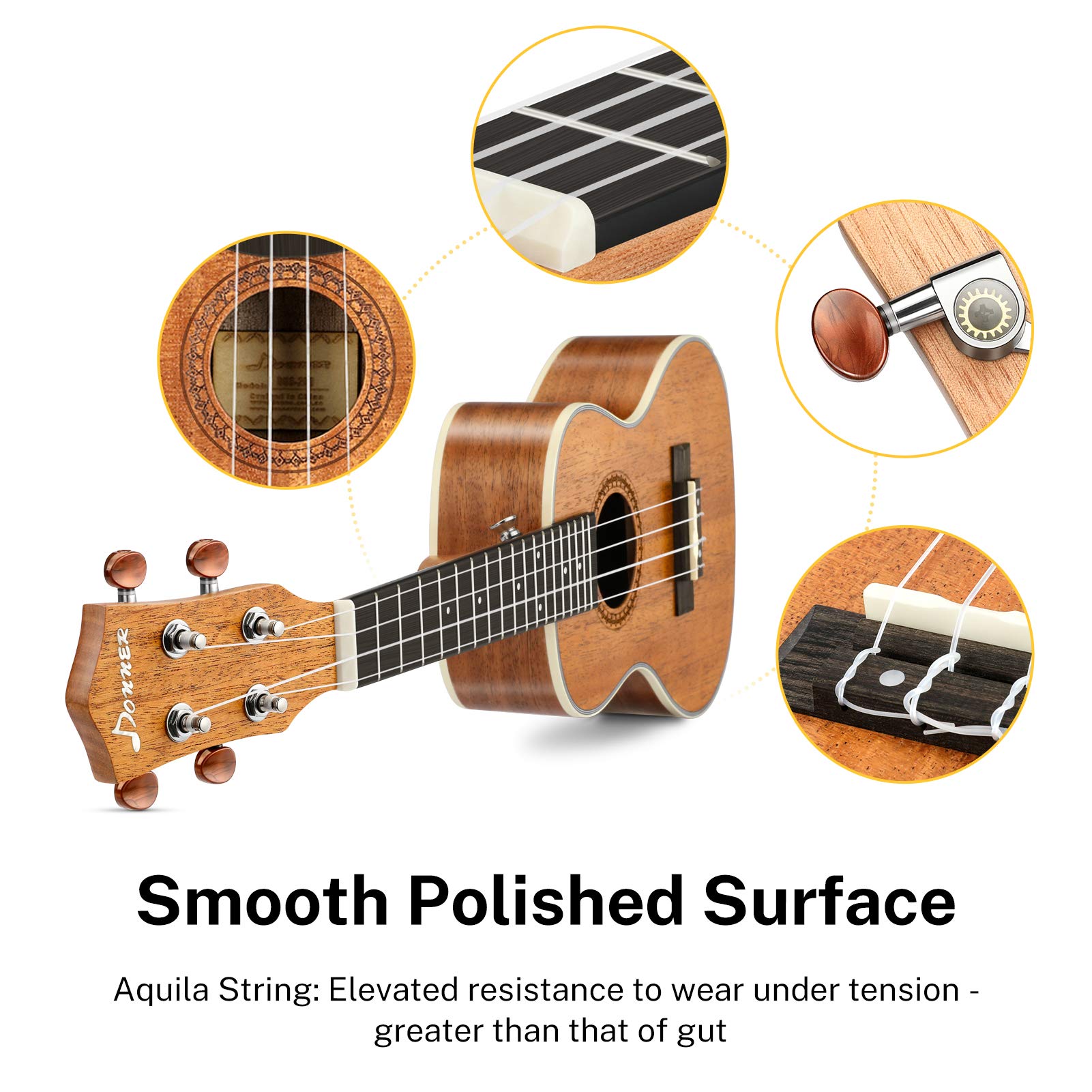 Donner Concert Ukulele Beginner Kit 23 inch Ukelele Mahogany Wood with ...