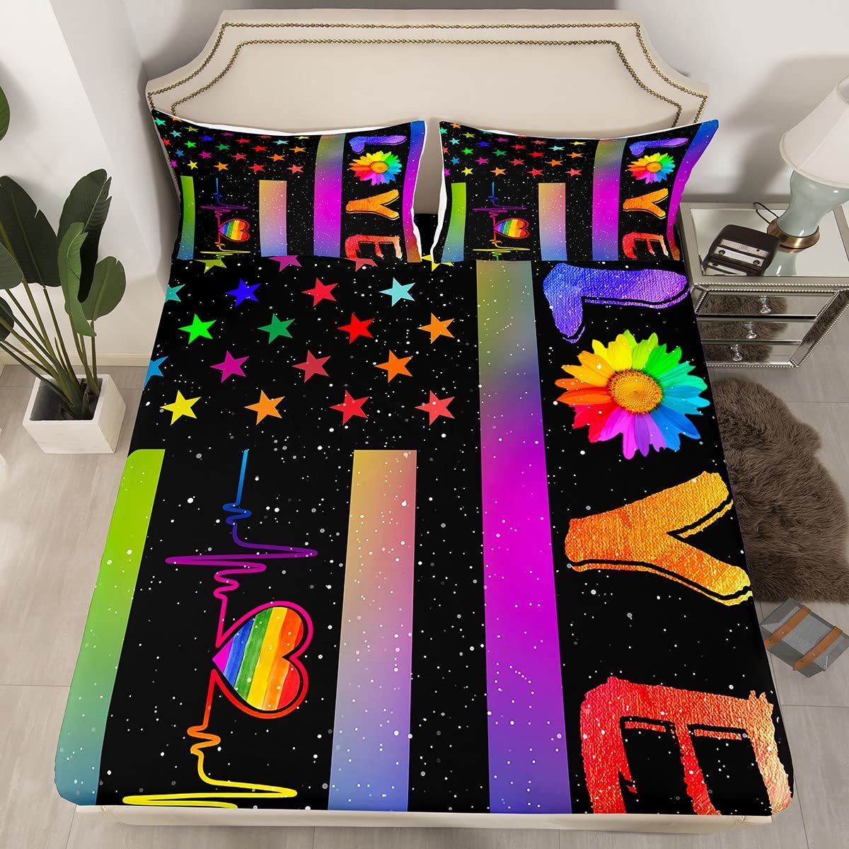 Amazon.com: Gay Pride Bed Sheets Queen,LGBT Pride Accessories,Rainbow ...