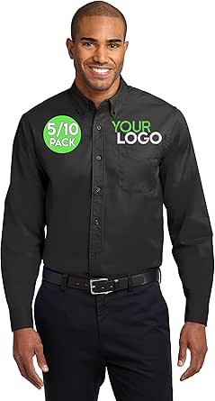 Amazon.com: Personalized Long Sleeve Button Up Shirts for Men with Logo ...