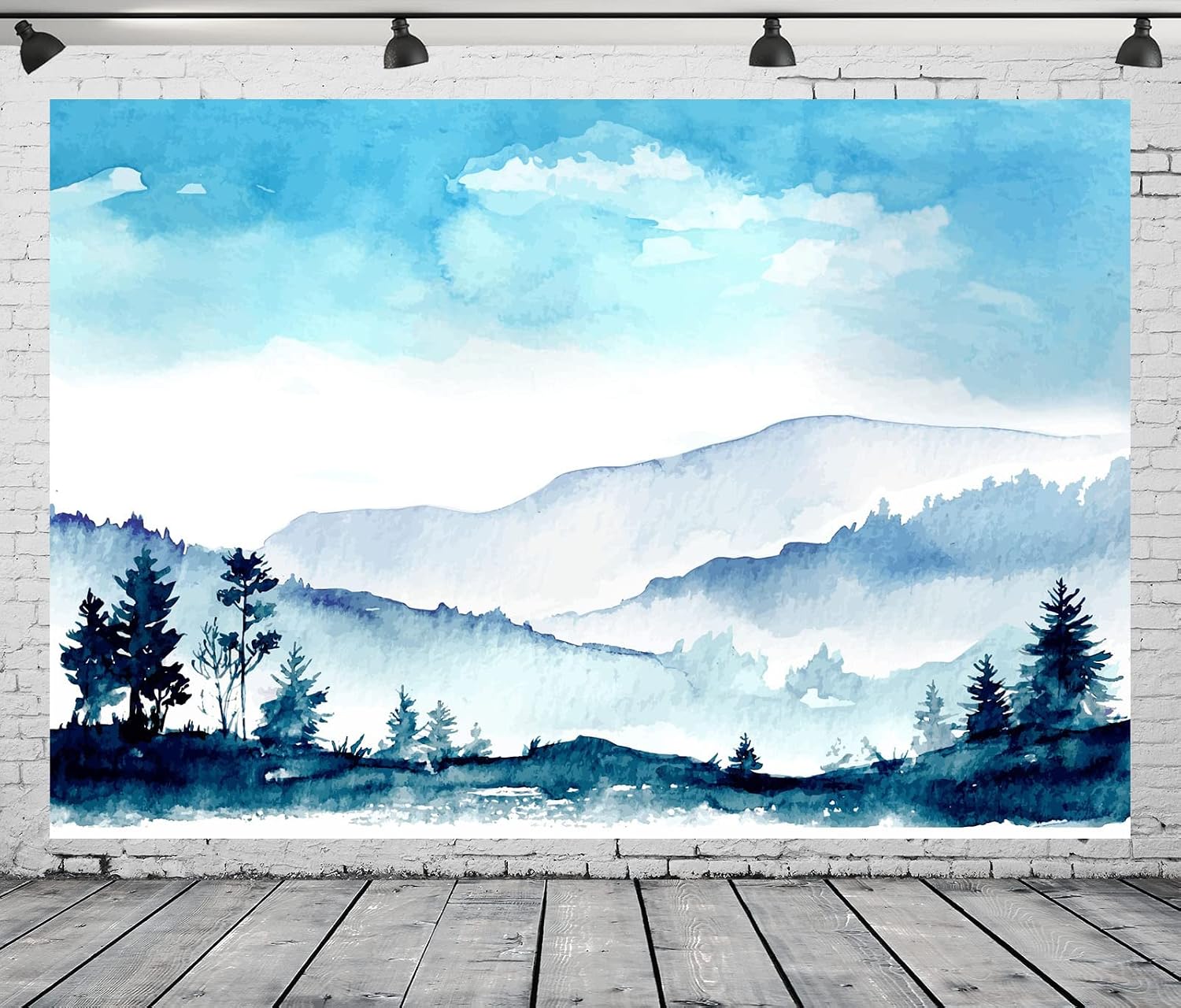 Amazon.com : Loccor 7x5ft Fabric Mountain Watercolor Backdrop Mountain ...