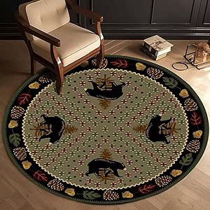 Amazon.com: Soyalie Vintage Lodge Cabin Bear Round Rugs 5ft for Bedroom ...