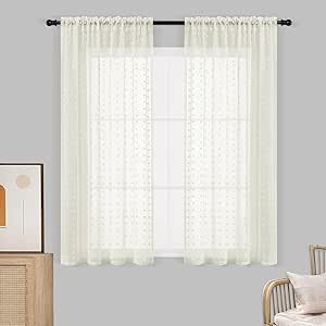 Amazon.com: Guken Cream White Sheer Curtains 45 Inch Length 2 Panels ...
