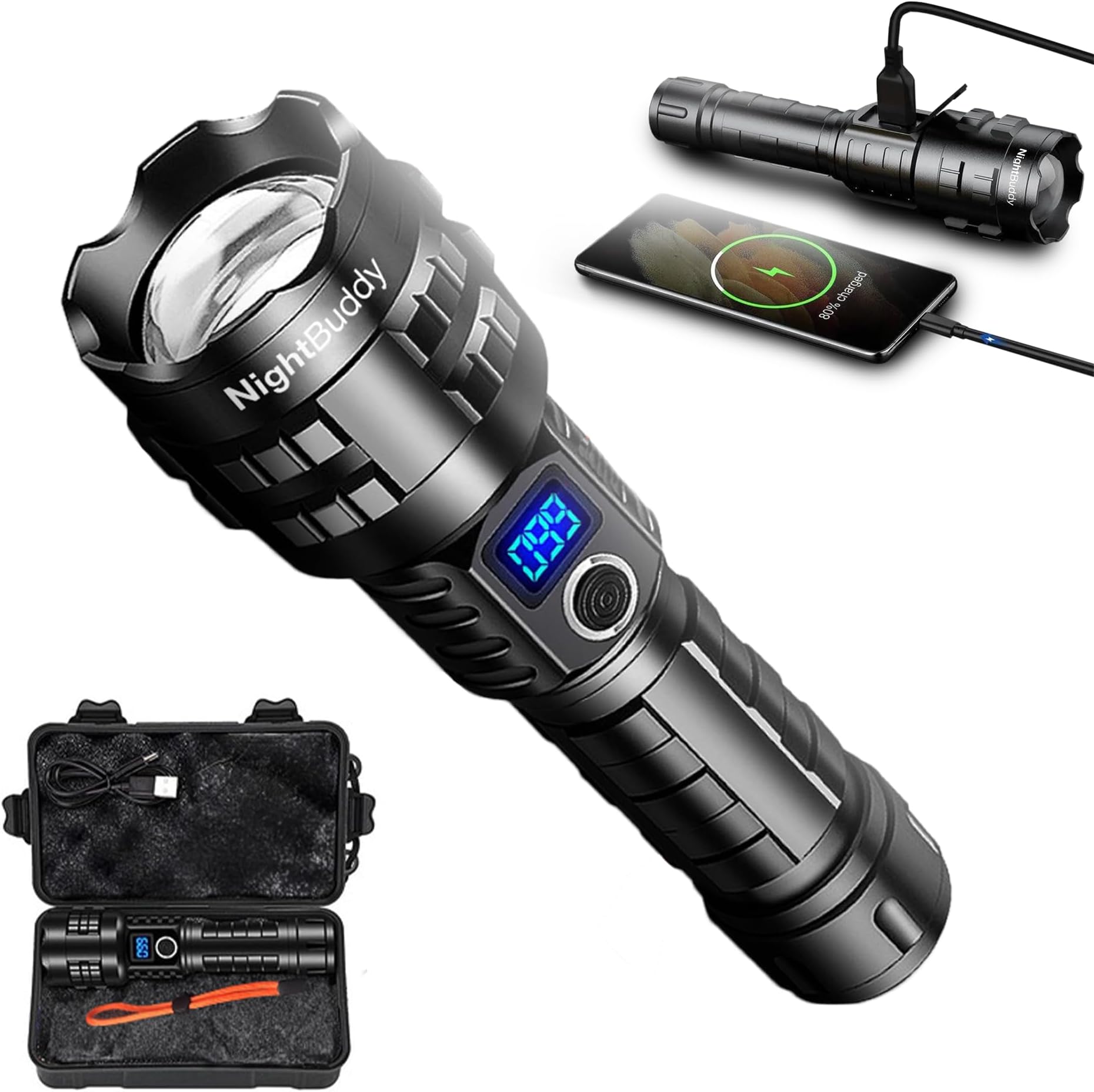 NightBuddy Powerful Rechargeable Tactical LED Flashlight 5000 High ...