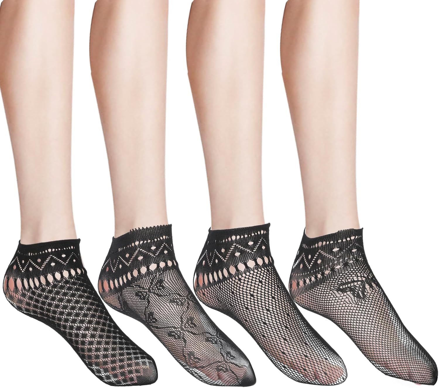 KALIONE 4 Pairs Lace Ankle Socks for Women, Women's Black Dress Socks ...