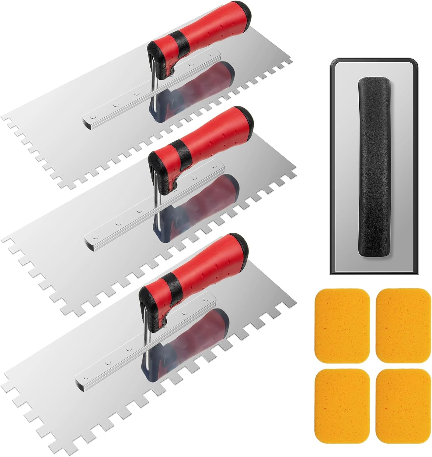 8PCS Tile Tools Square Notch Trowel Set Plus Rubber Grout Float and ...