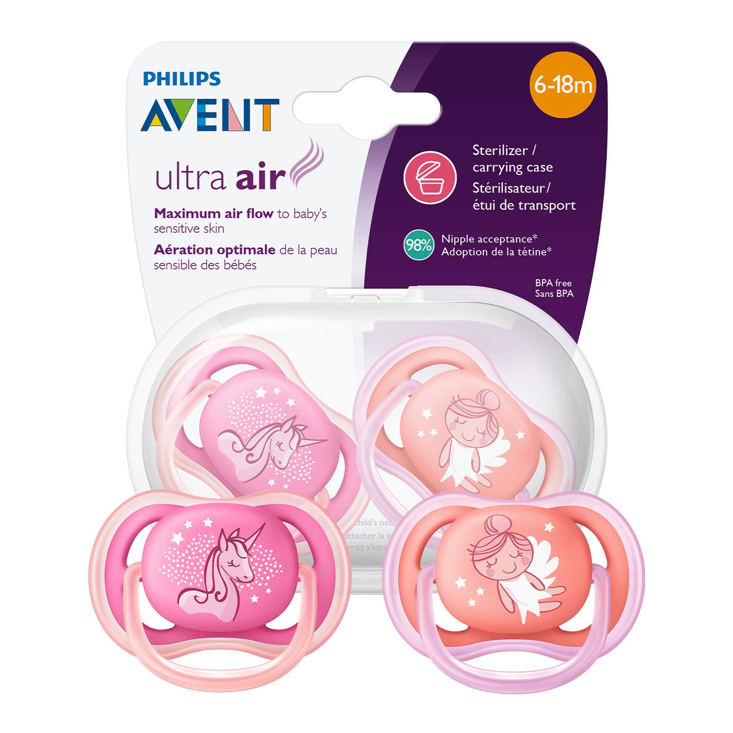 Buy Philips Avent Ultra Air Pacifier for Girl, 6-18 Months, Pink ...