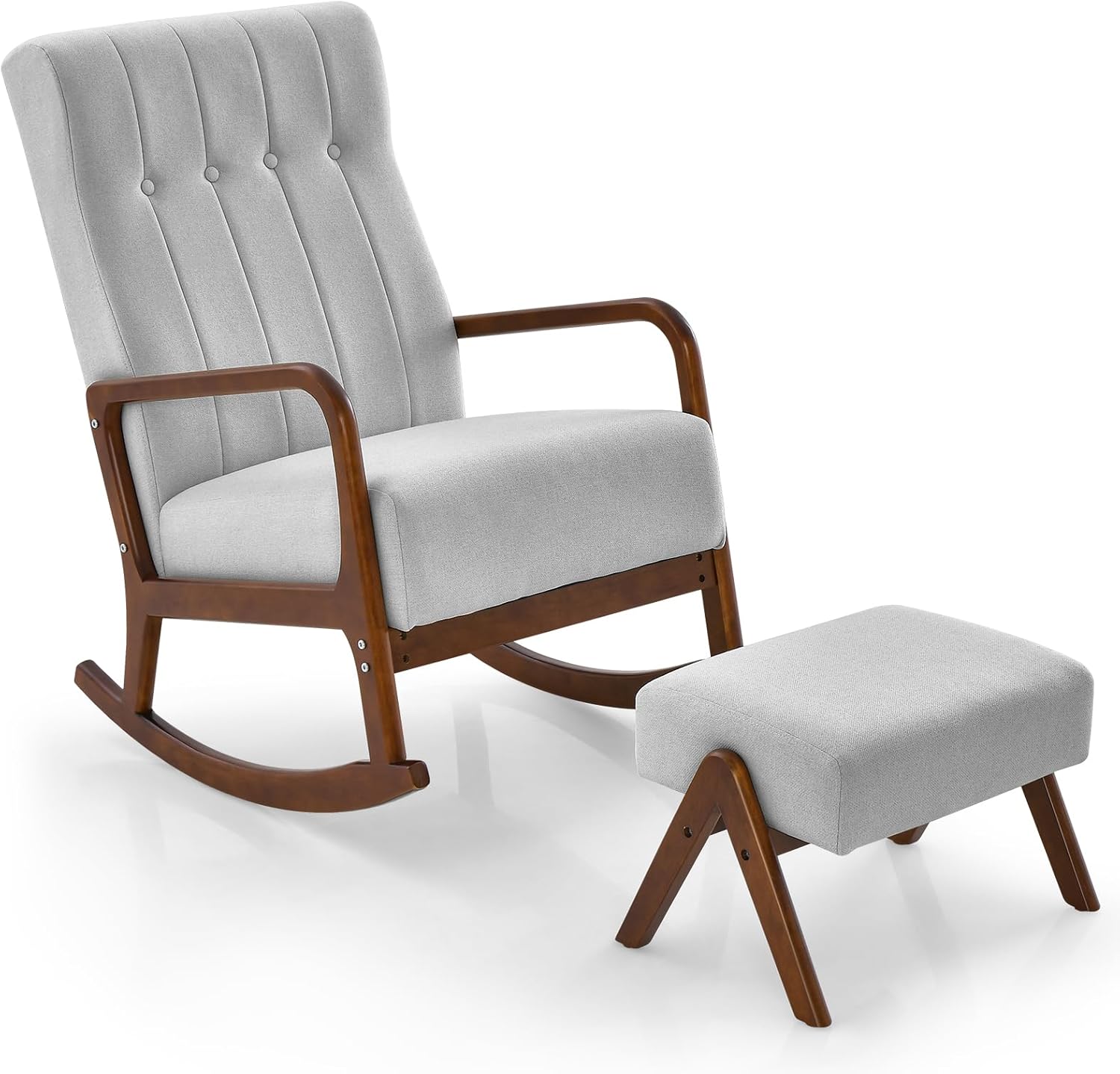 COSTWAY Leisure Rocking Chair and Footstool Set, Upholstered Accent ...