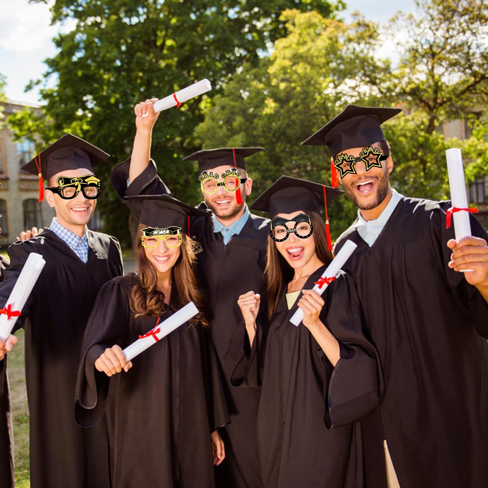 Snapklik.com : 12Pcs Graduation Eyeglasses, Black Gold Graduation ...