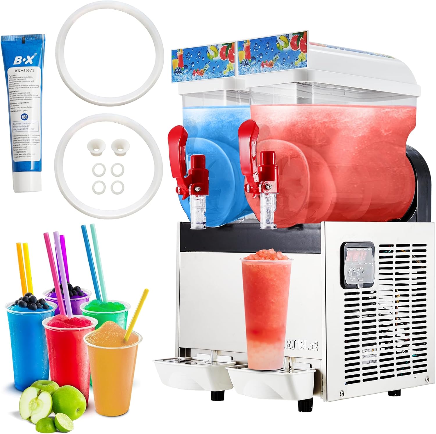 Amazon.com: Commercial Slushy Machine 15L X 2, Garvee 7.92 Gallon Margarita Machine, 500W Frozen ...