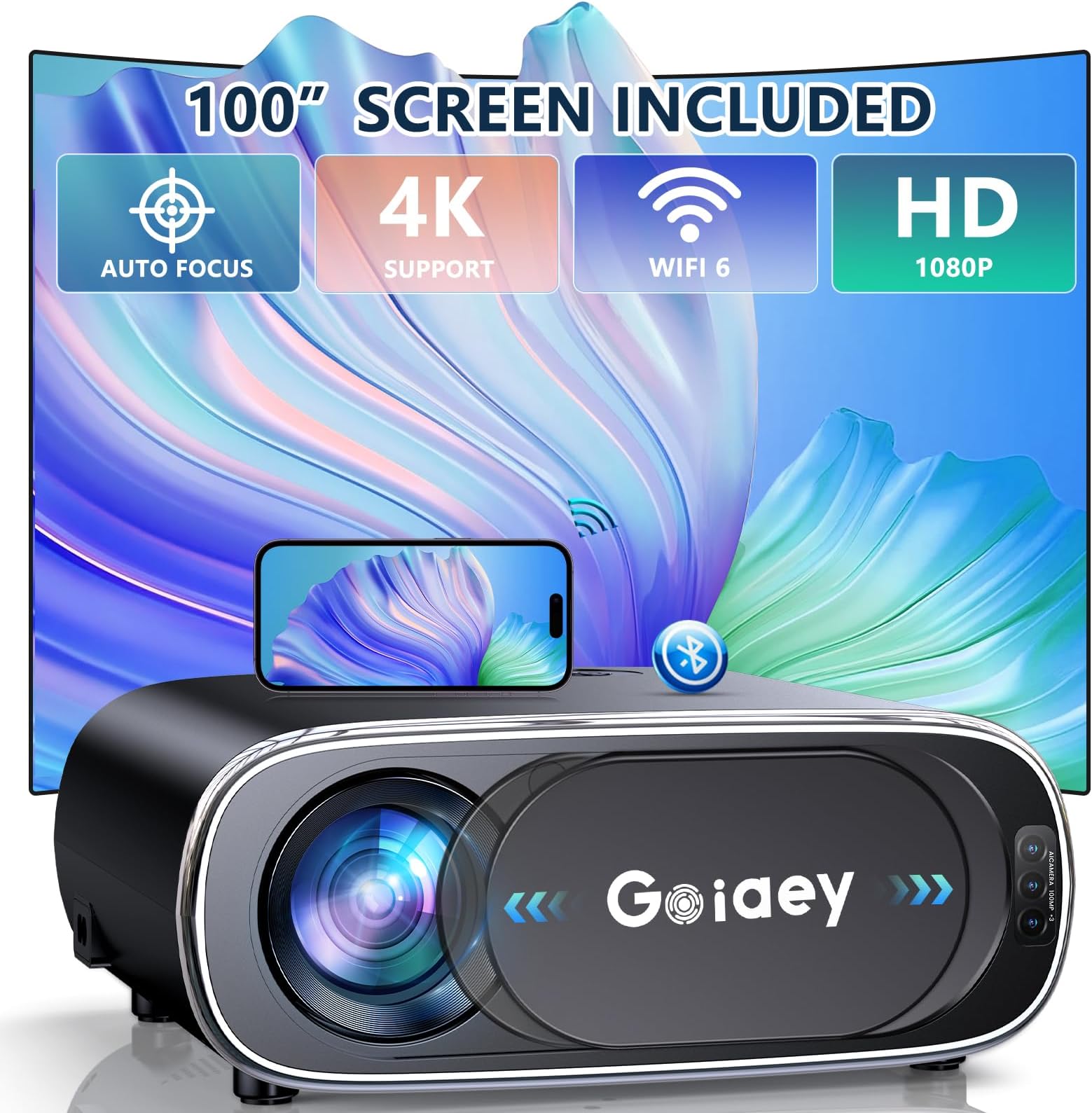 Amazon.com: Goiaey Projector with WiFi and Bluetooth, [Auto Focus ...