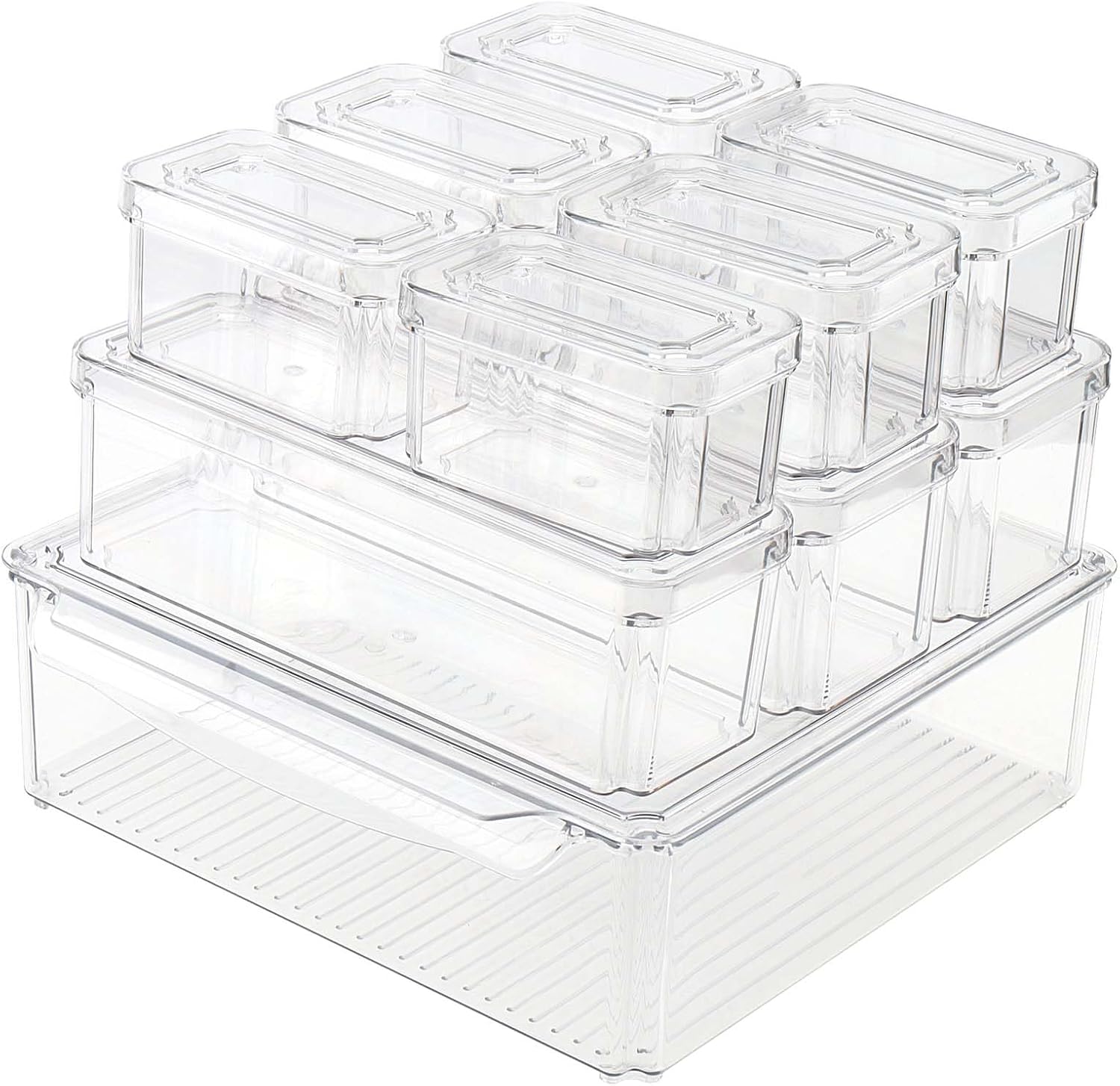 PINGEUI Set of 10 Fridge Storage Containers with Lids, Stackable Fridge ...