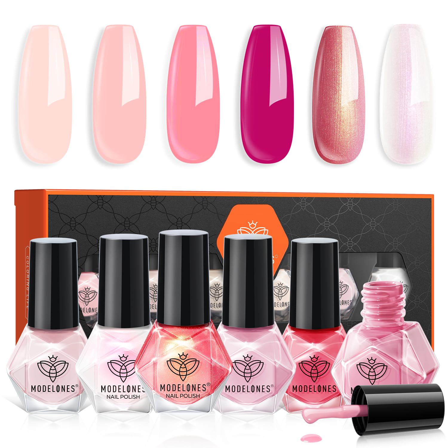 Amazon.com : modelones Nail Polish 6 Colors Hot Pink Nude Pink Nail ...