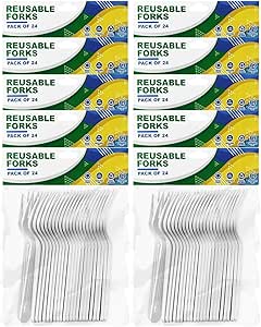 24/96/240 Pieces- Heavy Duty Reusable Plastic Forks White Cutlery Party ...