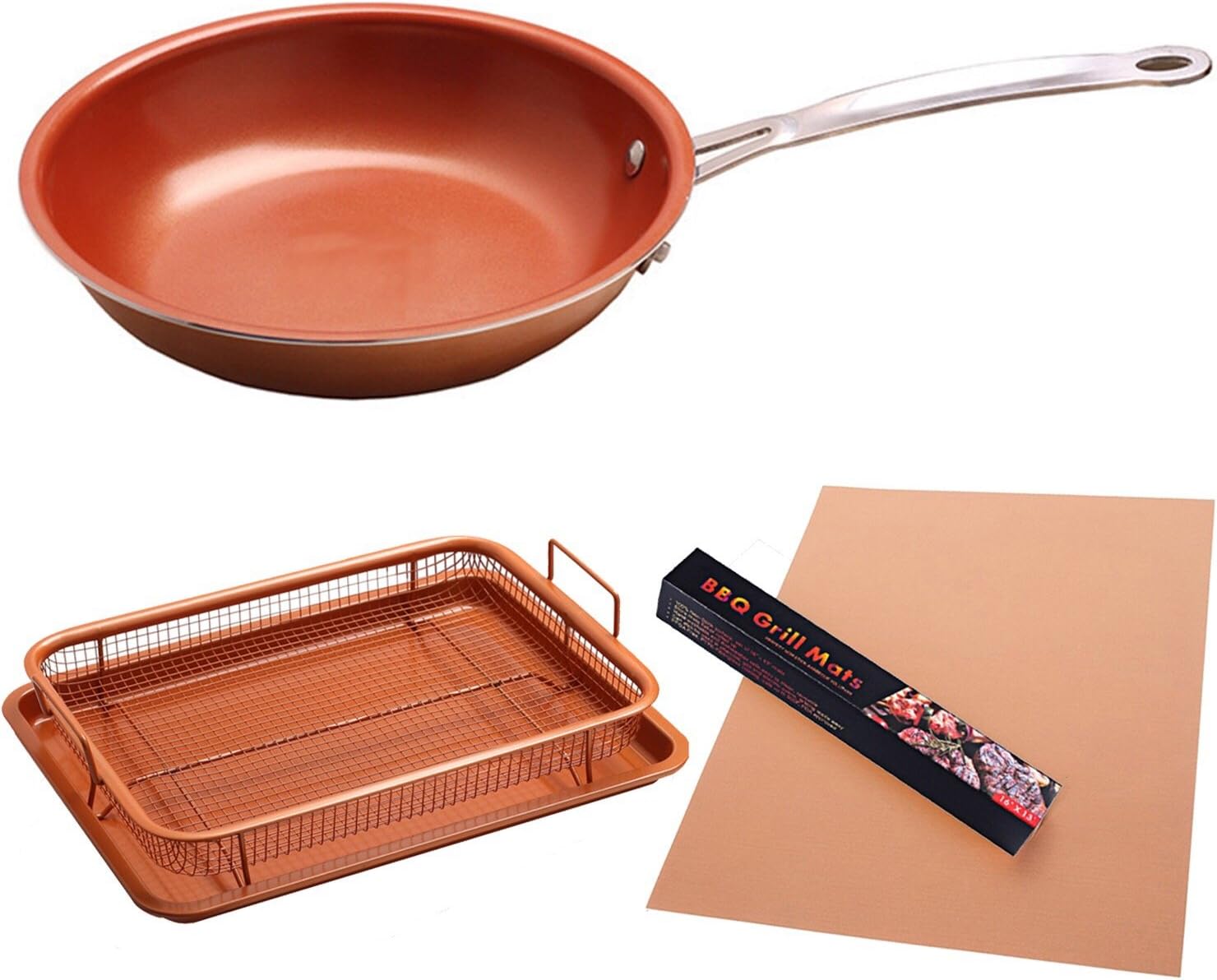 Amazon.com: Non-Stick Coating Copper Pan, Copper Crisper,BBQ Grill Mats ...