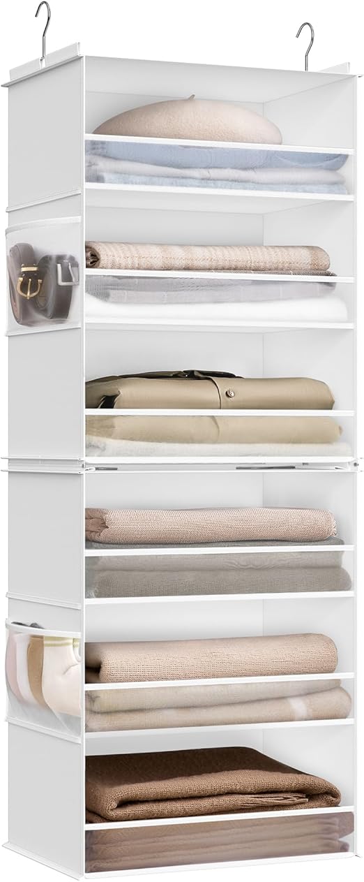 SONGMICS Hanging Wardrobe Organiser, 6-Tier Fabric Storage Shelf ...