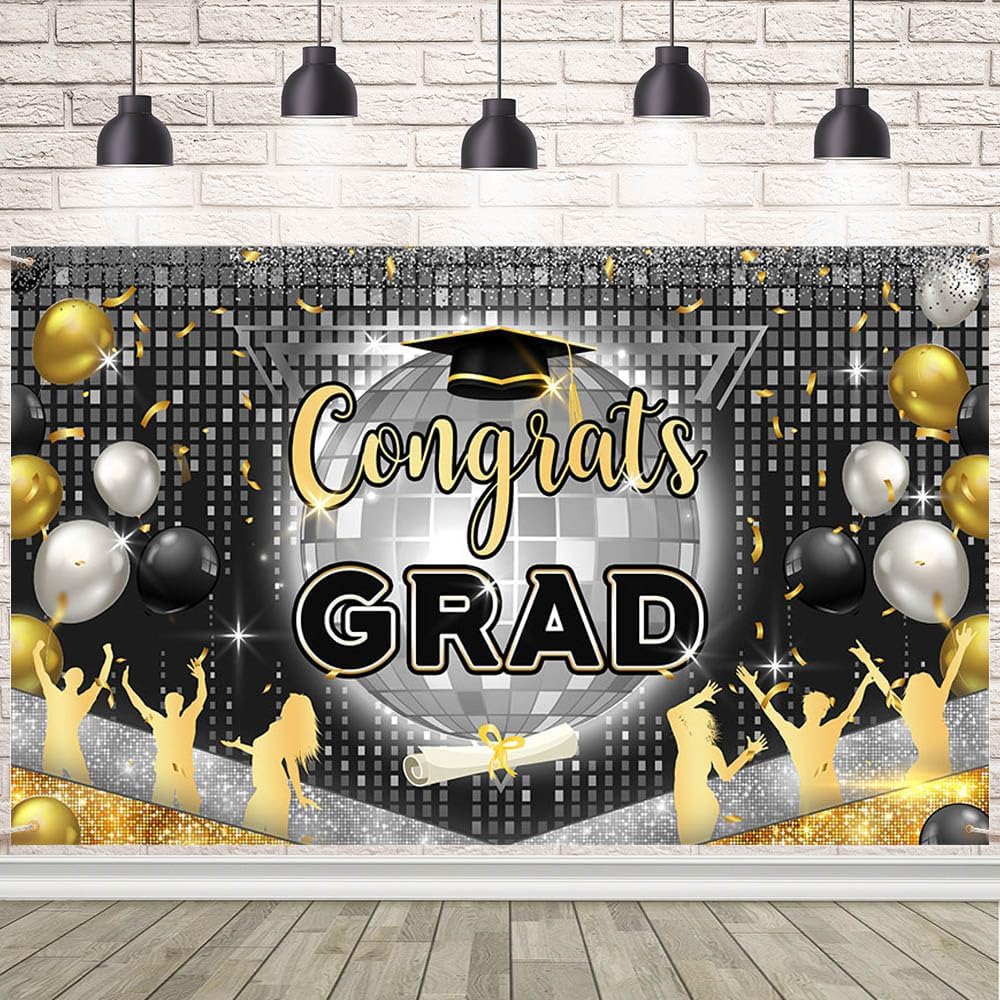 Amazon.com: AIBIIN 7x5ft 2025 Congrats Grad Backdrop Black and Gold ...
