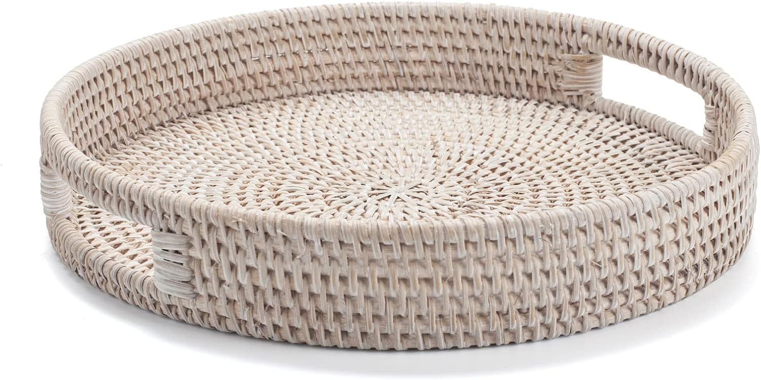 Rattan Serving Tray, Round Tray 30 cm - Hand Woven Basket in Country ...