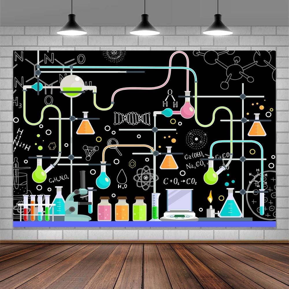 Amazon.com : Chemical Science Fun Birthday Backdrop, Black Mad ...