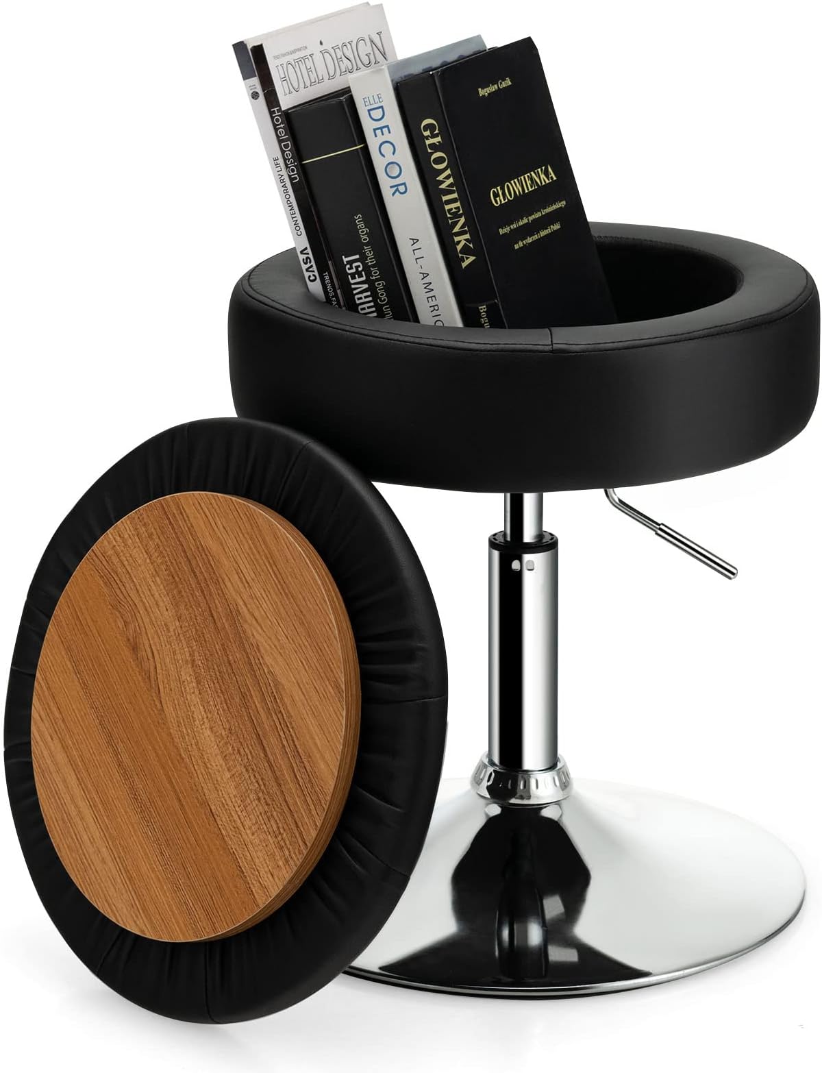 Amazon.com: Adeco 360°Swivel Storage Vanity Stool Chair 19.2" to 24.8 ...