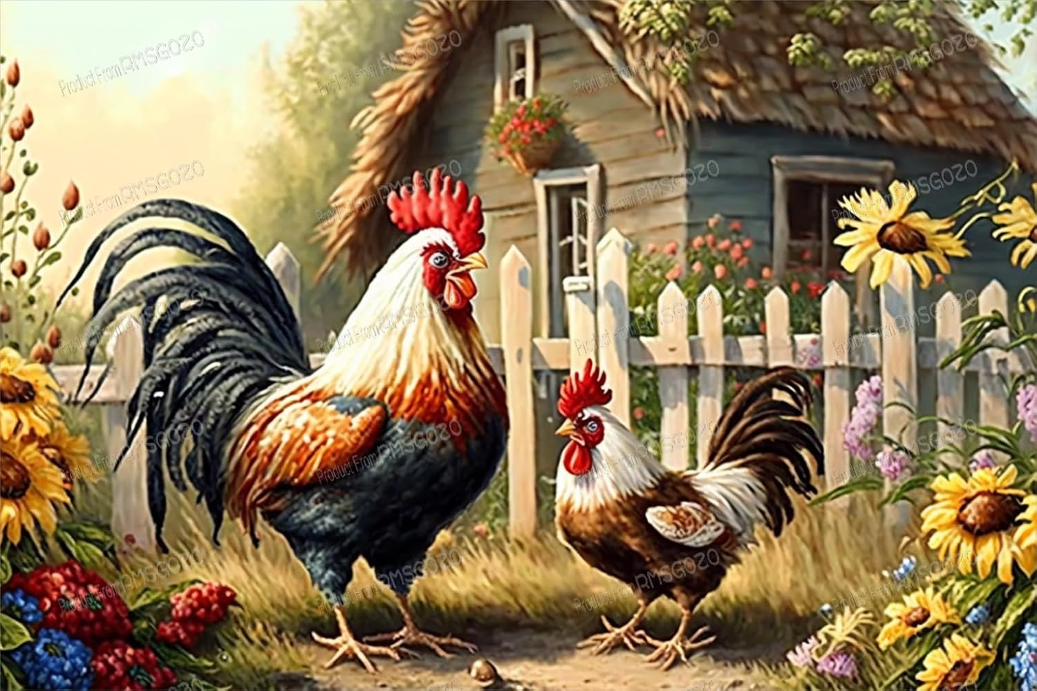 Amazon.com: RMSGOZO Farm Roosters Diamond Painting - Farmhouse Scenery ...