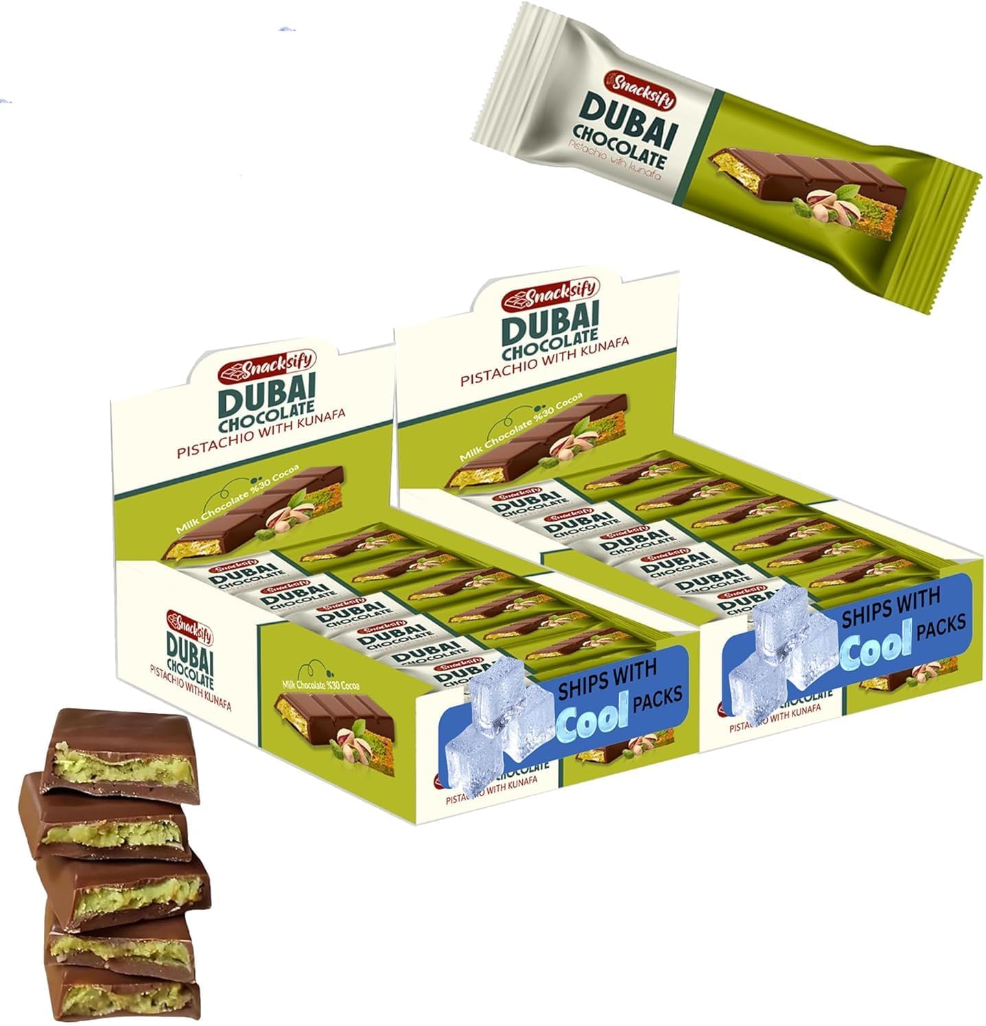 Amazon.com : Mini Dubai Chocolate (Pack of 6) Kunafa Pistachio Bar ...