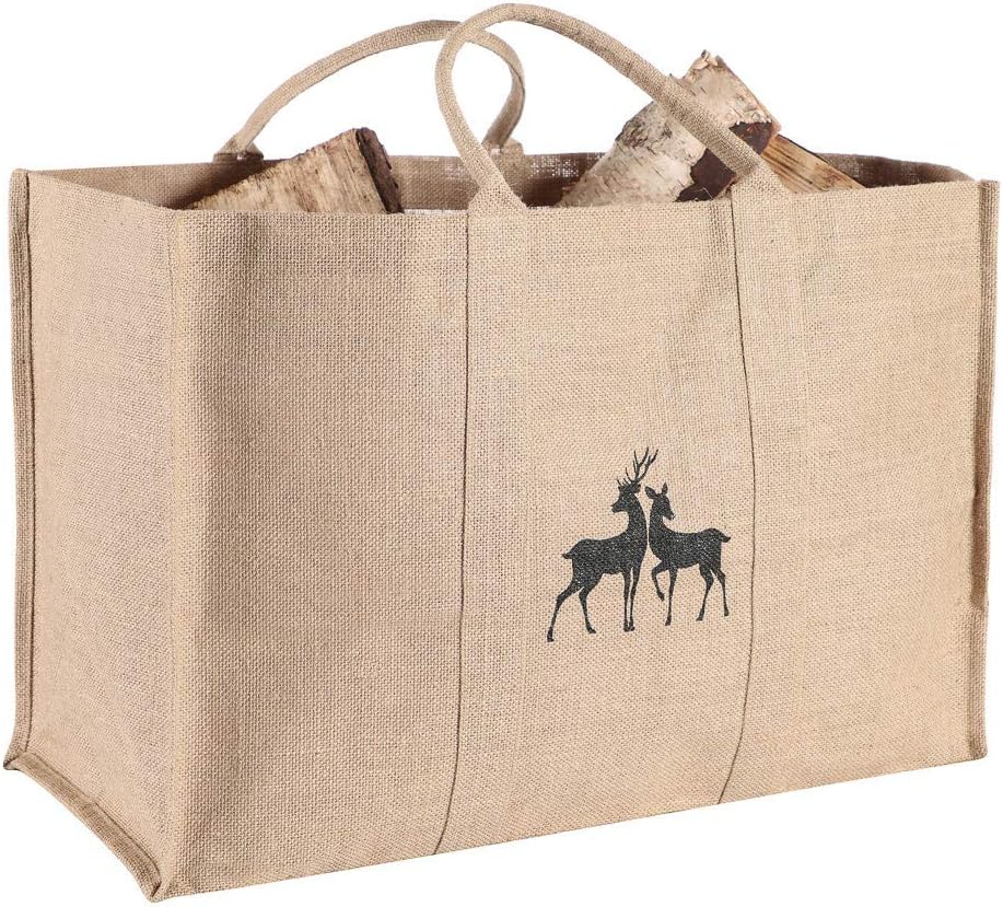 Jute Log Bag 50kg Log Store Log Basket Sack with Carrying Handle and ...