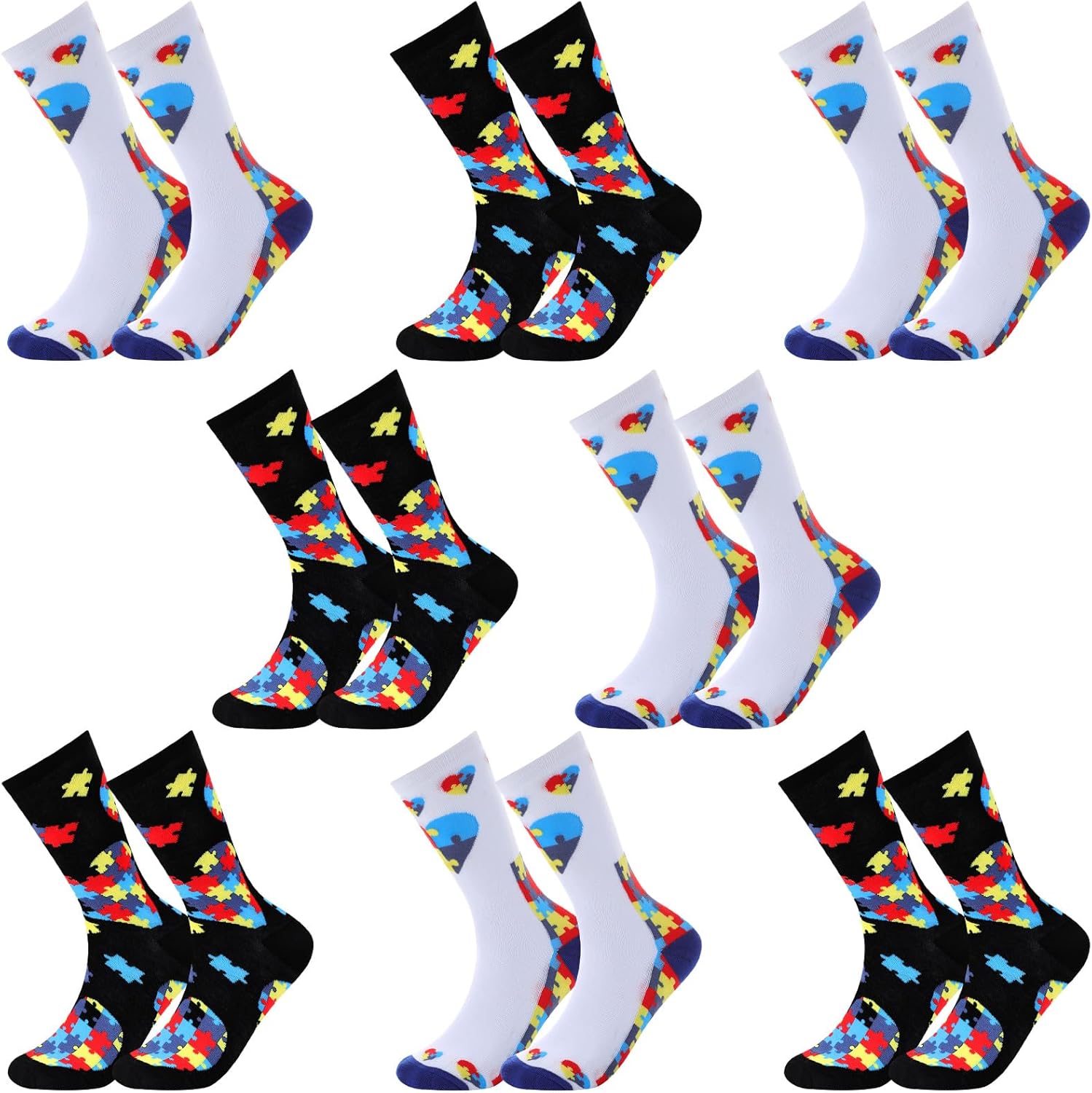 Amazon.com: Vinsatin 8 Pairs Autism Awareness Socks Puzzle Pieces Heart ...