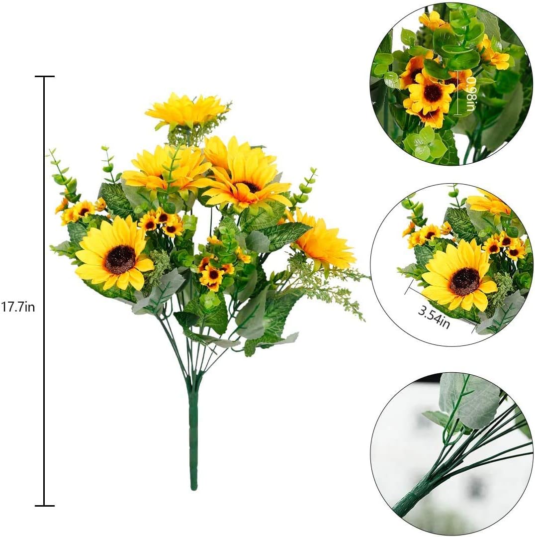 Tifuly 2 ramos de girasoles artificiales, flores de otoño de tallo largo, girasoles de seda ...