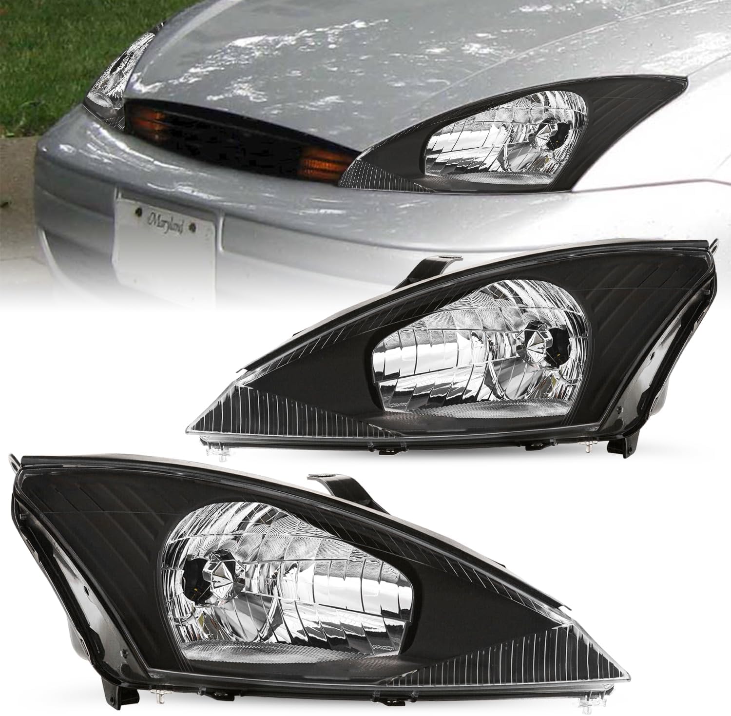 JSBOYAT Headlight Assembly Replacement for 00 to 04 Ford Focus Headlamp ...