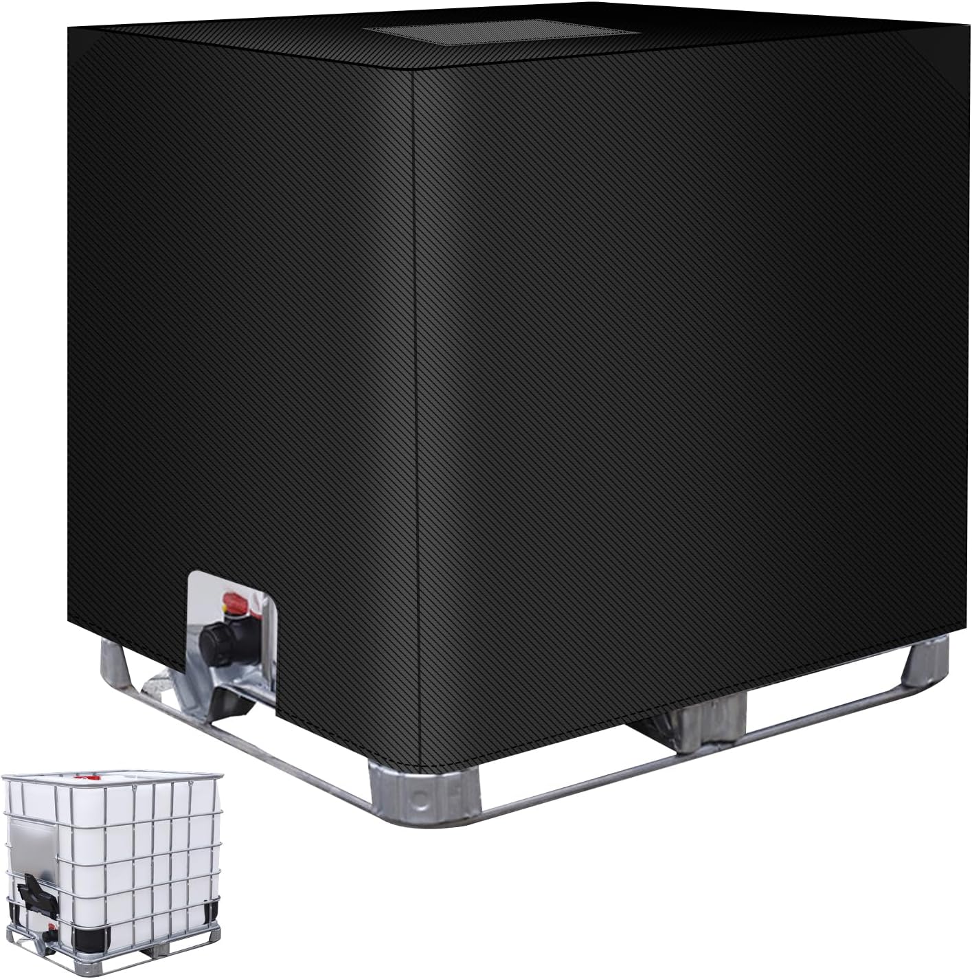 MaxEarn IBC Tank Cover 120 x 100 x 116cm, 1000L Black Tarpaulin with ...