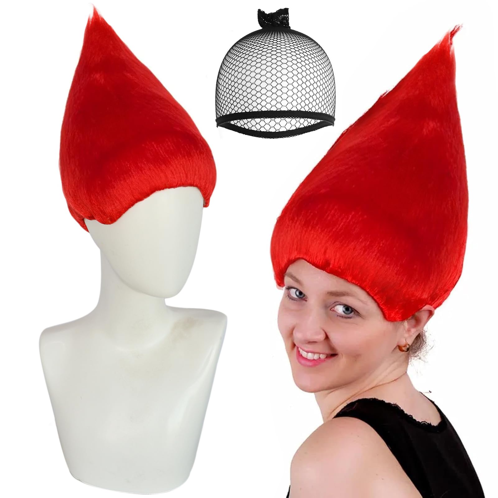 Amazon.com: JoneTing Pure Red Wig【+Wig Cap】 for Halloween Party Bright ...
