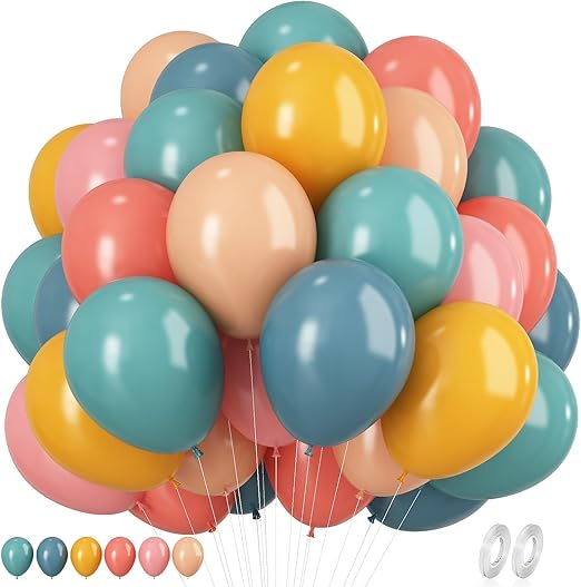 Amazon.com: Boho Rainbow Balloons, 60Pcs Dusty Blue Blush Pink Balloons, 12 Inch Retro Mustard ...
