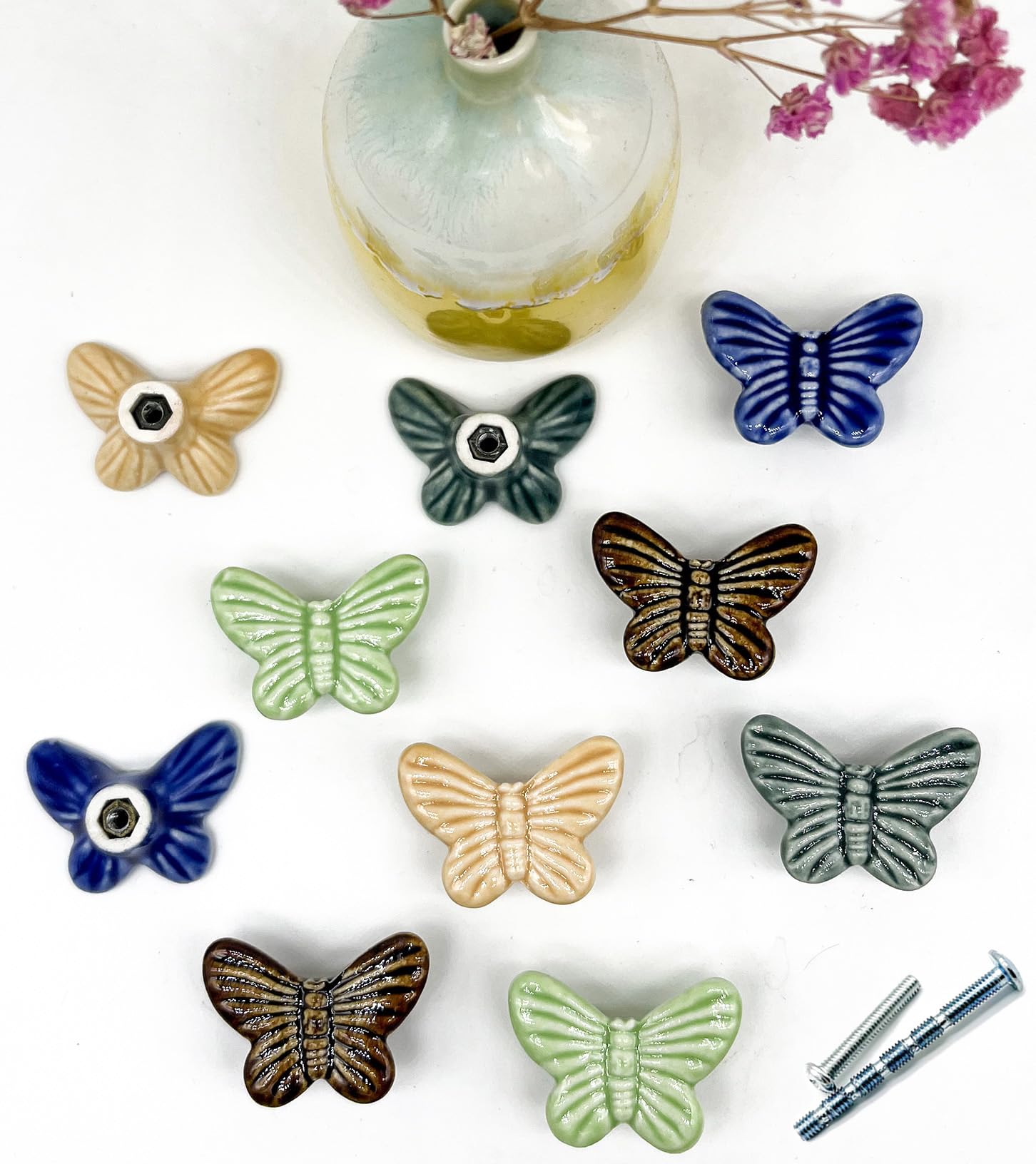 YOUYOUULU Porcelain Butterfly Knobs - 10Pcs Butterfly Ceramic Handles ...