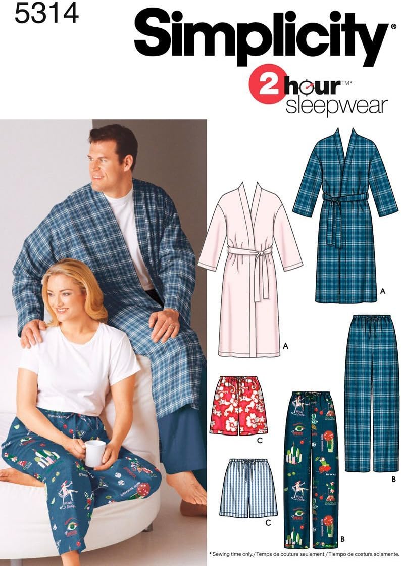 Amazon.com: Simplicity Men And Women's 2 Hour Sleepwear Pajama Sewing ...