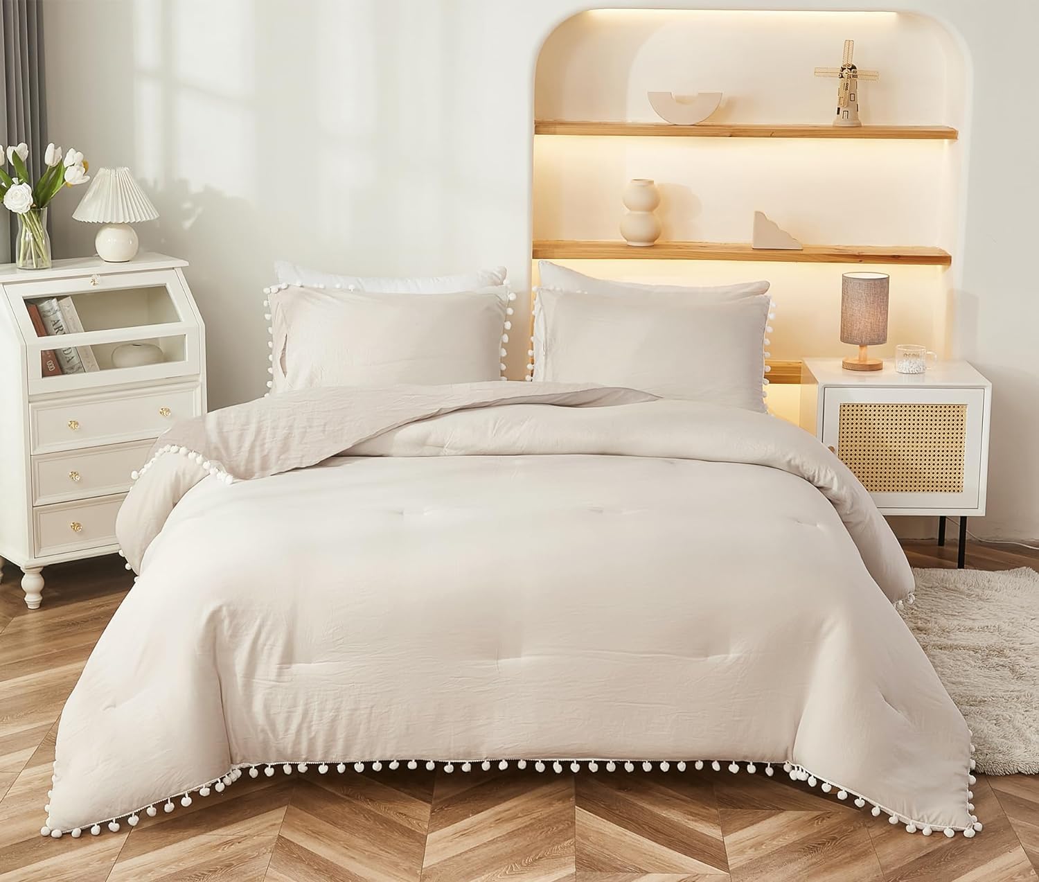 Bedbay Beige Comforter Set King Size Boho Aesthetic Bedding Set Cute ...