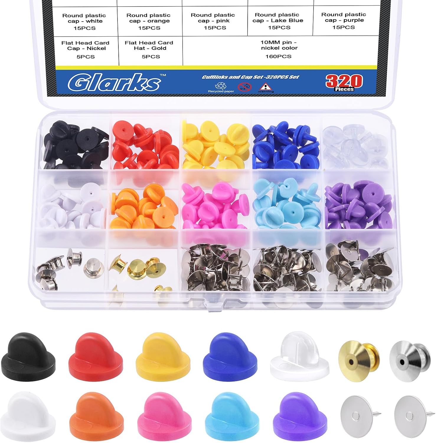 Glarks 320Pcs Rubber Pin Backs Locking, Multiple Colors Butterfly ...