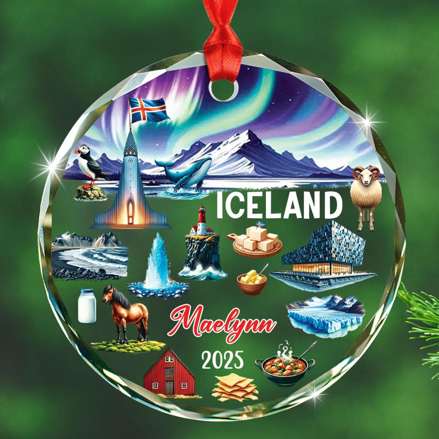 Amazon.com: Personalized Iceland Culture & Landmark Glass Xmas Ornament ...