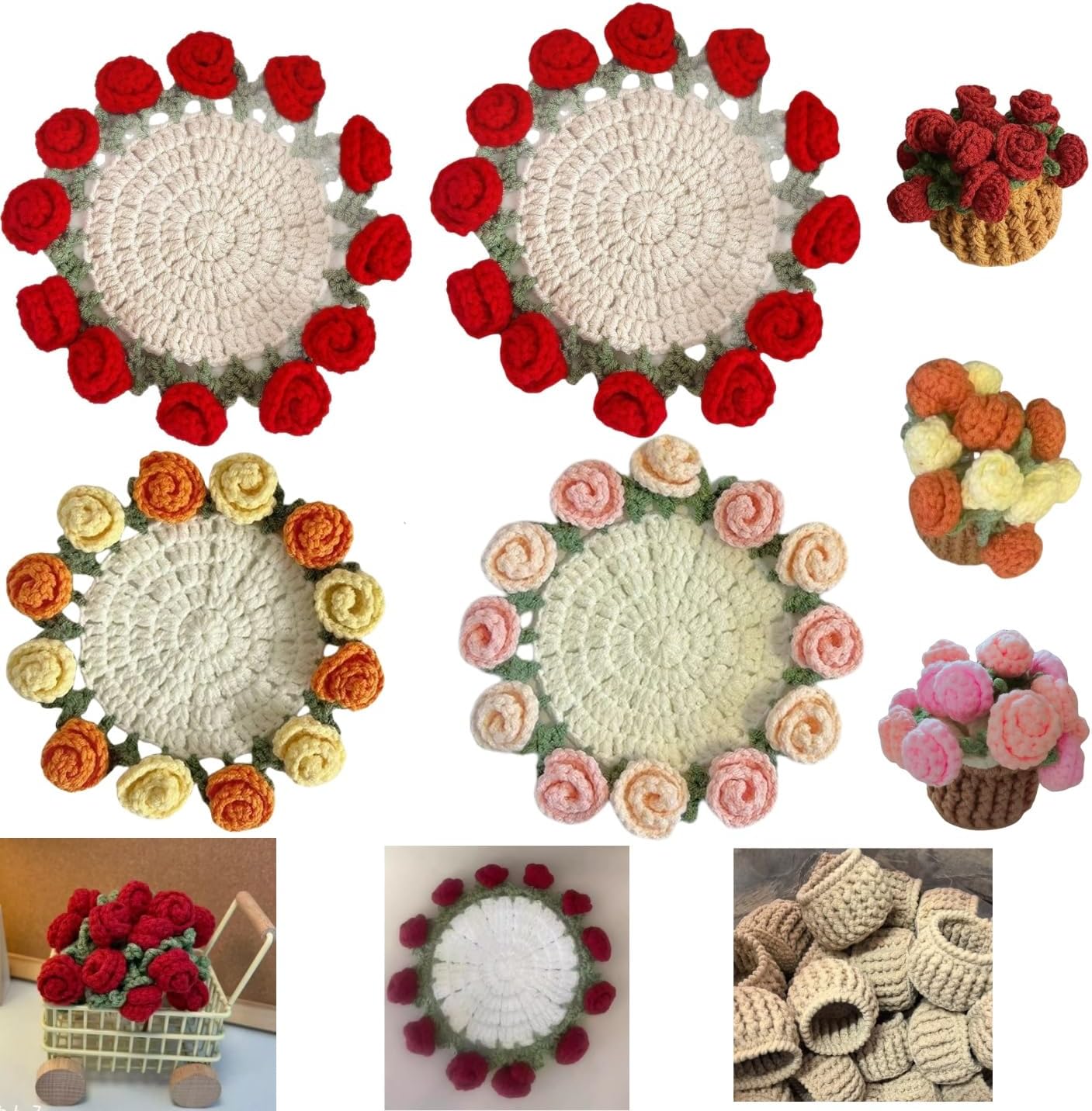 Amazon.com | Transformable Crochet Coasters Set with Basket | Roll-Up ...