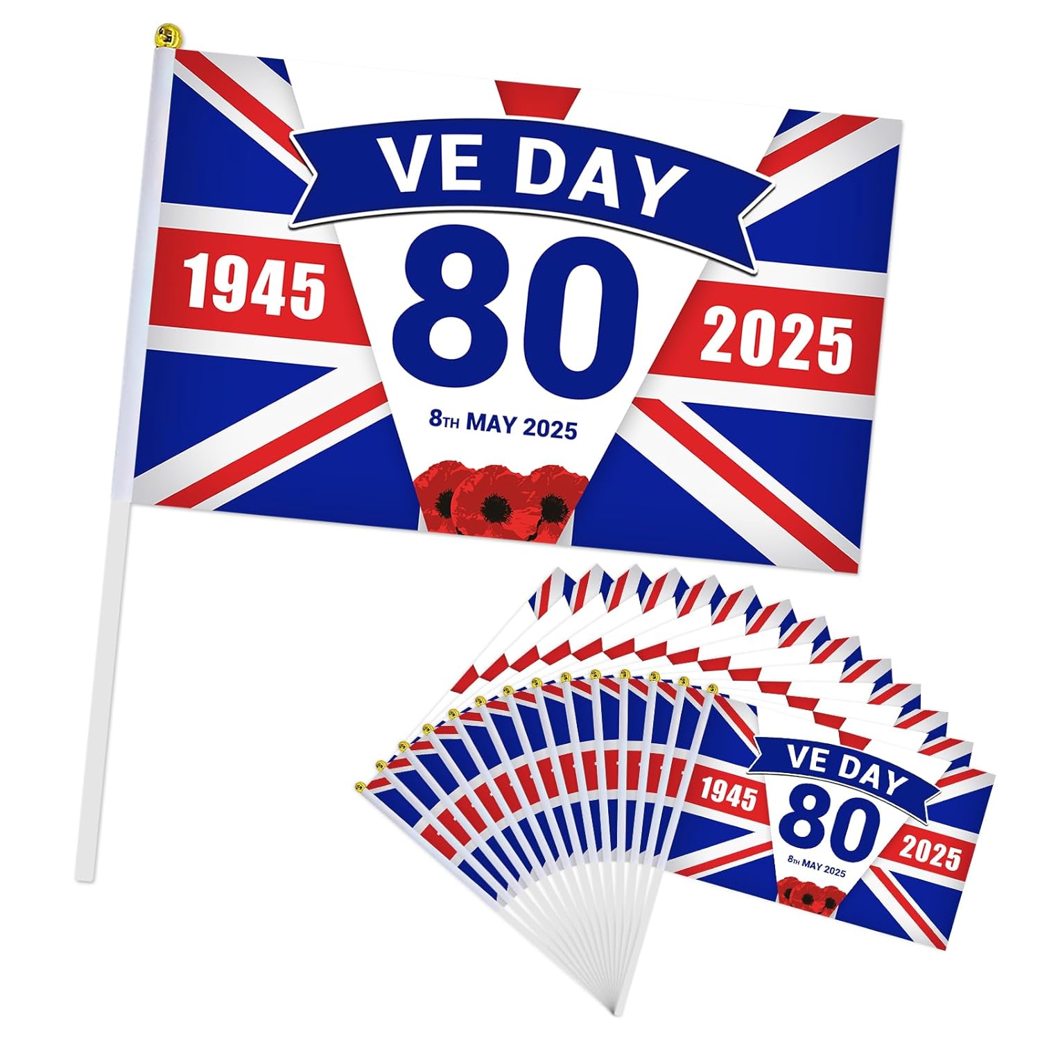 15Pcs VE Day Anniversary Hand Flags, 14 * 21cm Victory In Europe ...