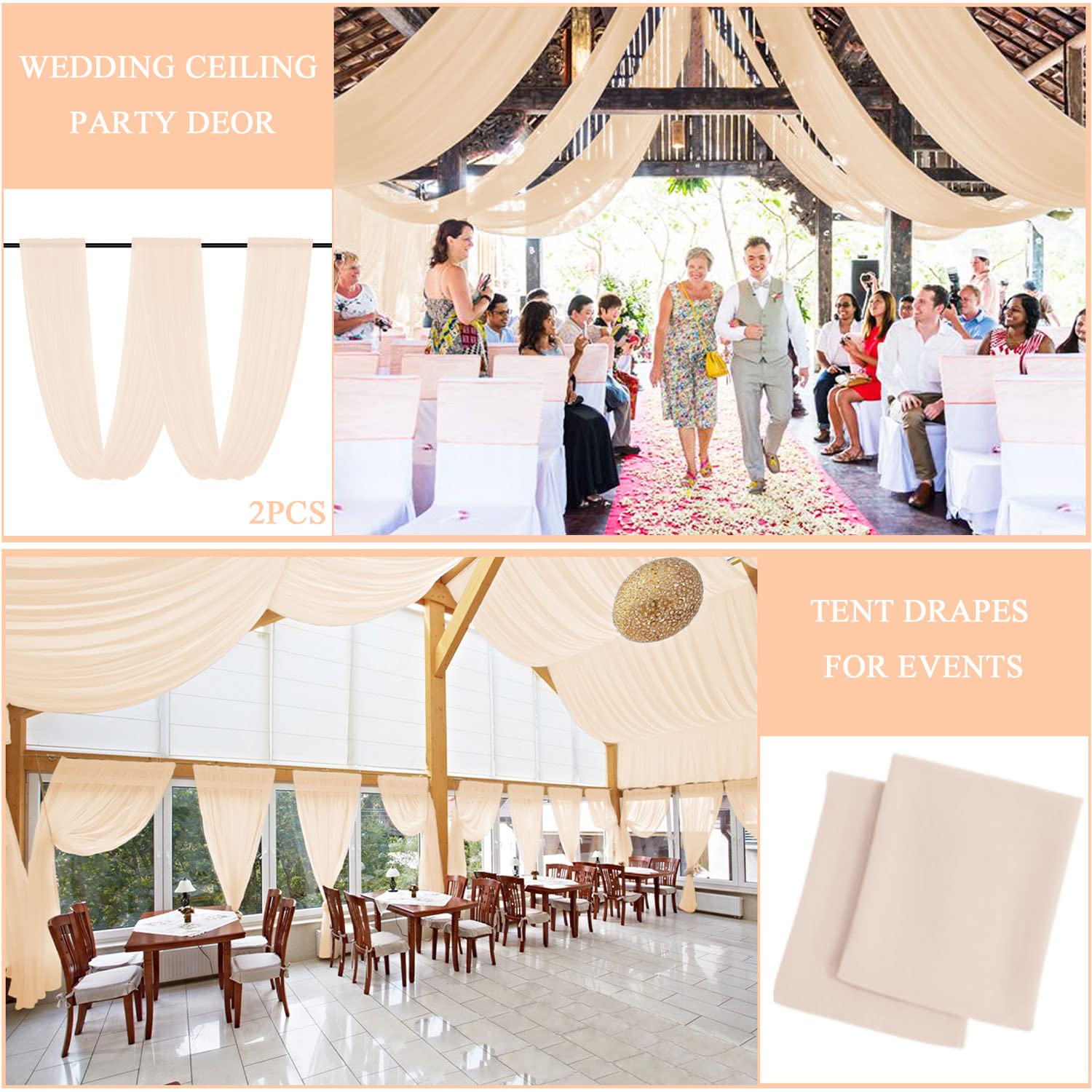 Snapklik.com : Champagne Ceiling Drapes 2 Panels 5x20FT Ceiling Drapes ...