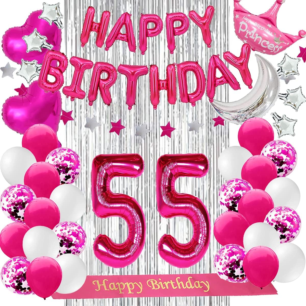 Amazon.com: Happy 55th Brithday rose red pink Decorations set-Happy ...