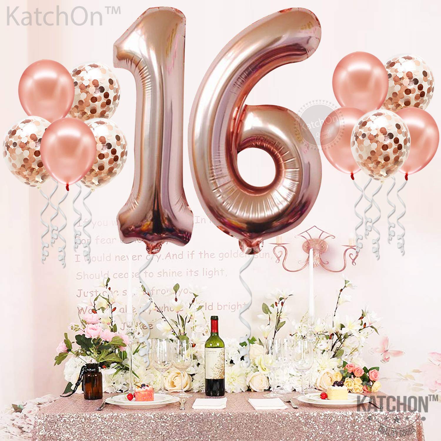 Rose Gold 16 Balloon Numbers for 16th Birthday - Large 40 Inch, Number ...