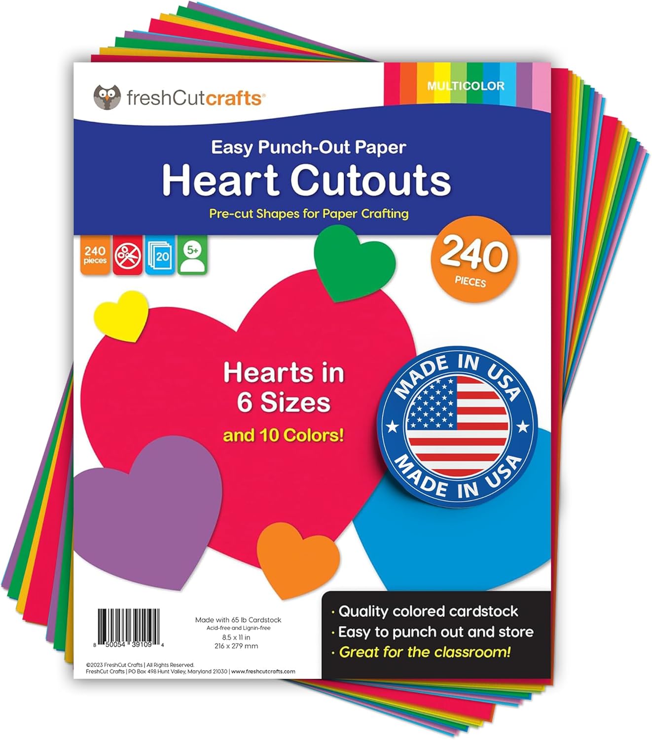 Amazon.com: FreshCut Crafts 240 Pieces Heart Paper Cutouts, 2-Sided US ...